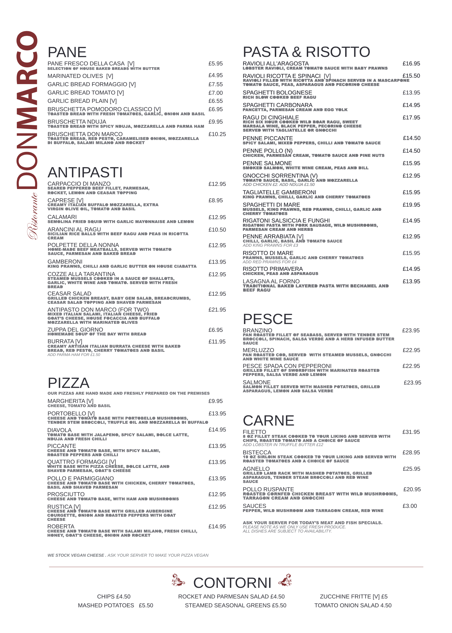 Menus – Don Marco Manchester