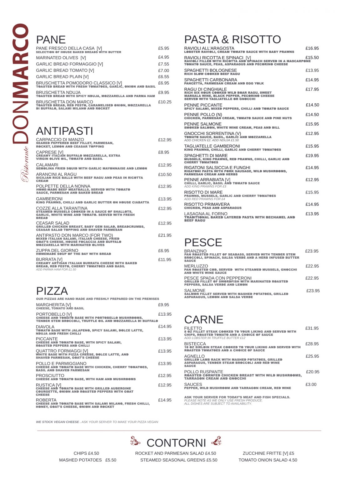 Menus – Don Marco Manchester