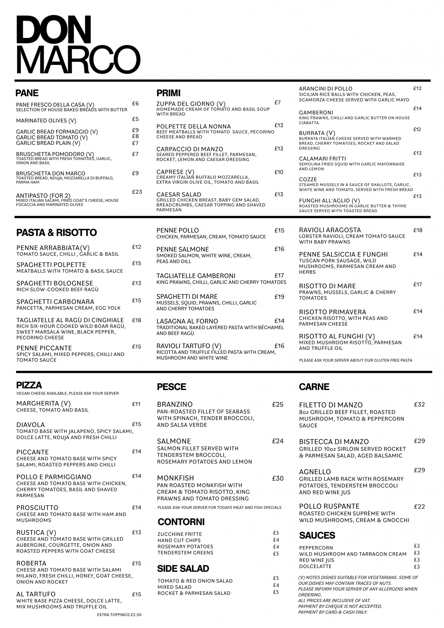 Menus – Don Marco Manchester