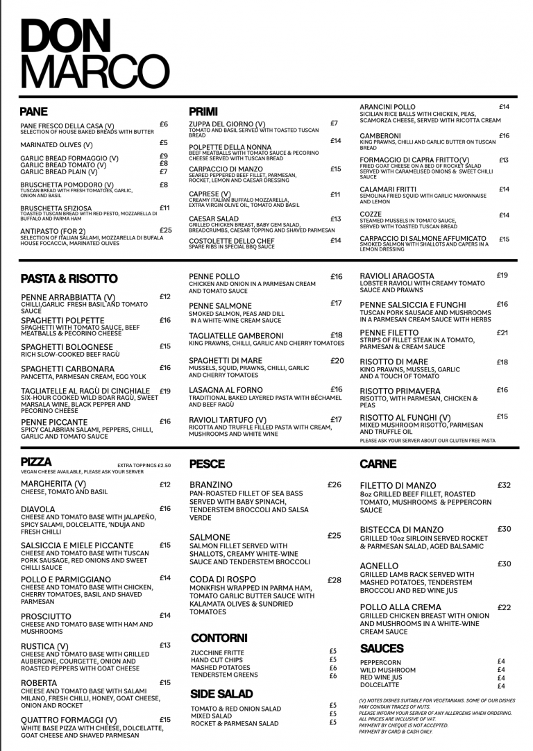Menus – Don Marco Manchester
